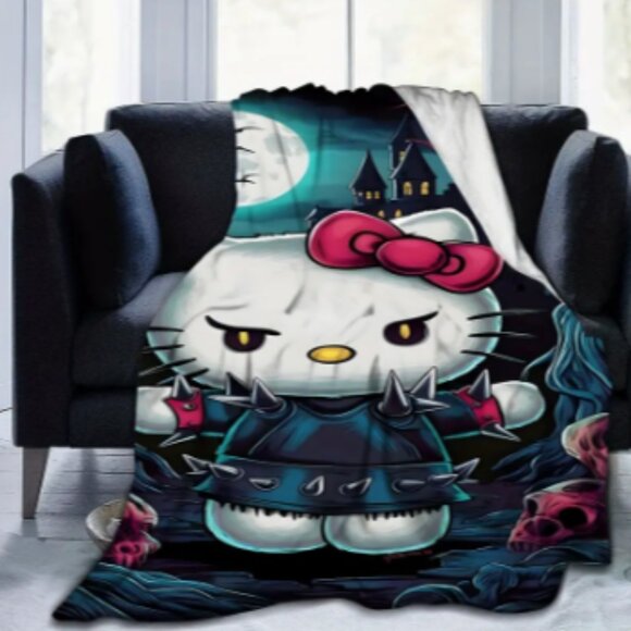 Bedding | Hello Kitty Gothic Style Contemporary Flannel Fleece Throw ...